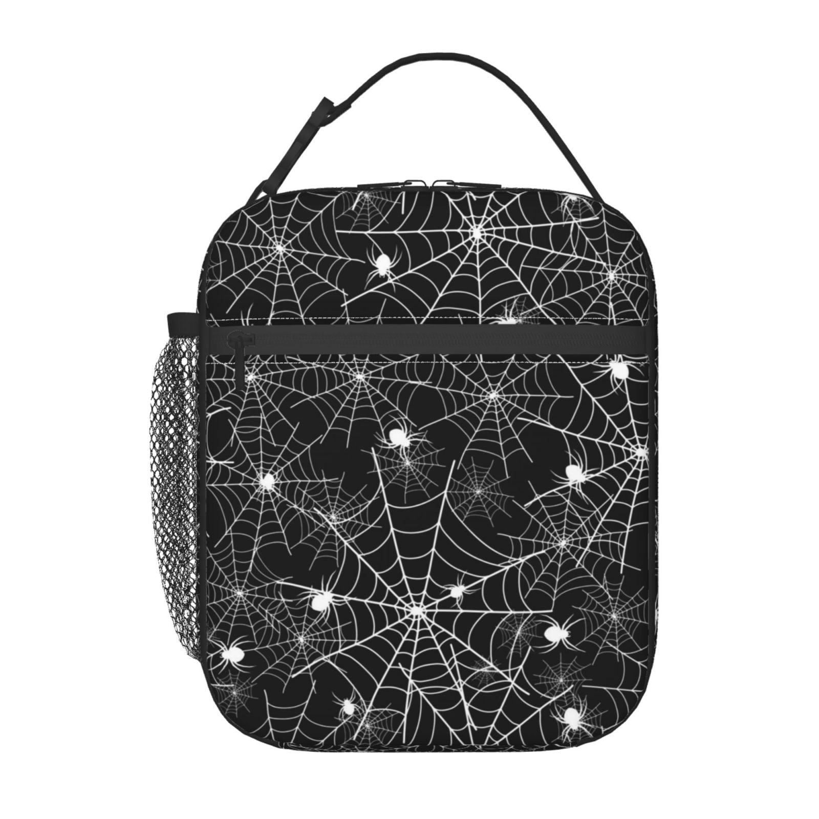 Black And White Spiderweb With Spiders Lunch Box Portable Insulated Bag ...