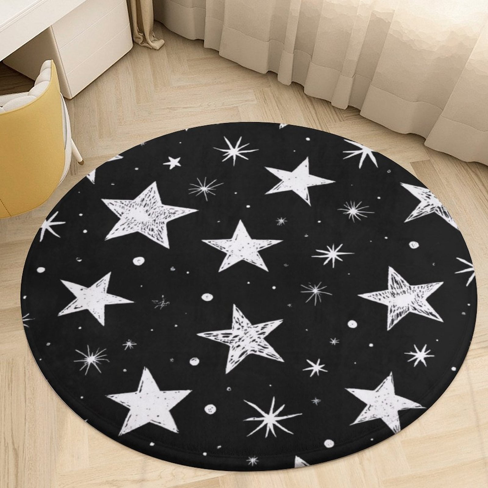 Black And White Star Pattern Round Area Rugs for Bedroom Living Room ...