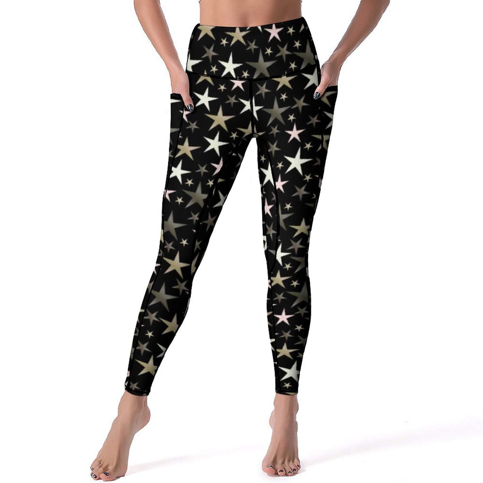 Black And White Star Yoga Pants Female Modern Trendy Cool Leggings Push ...