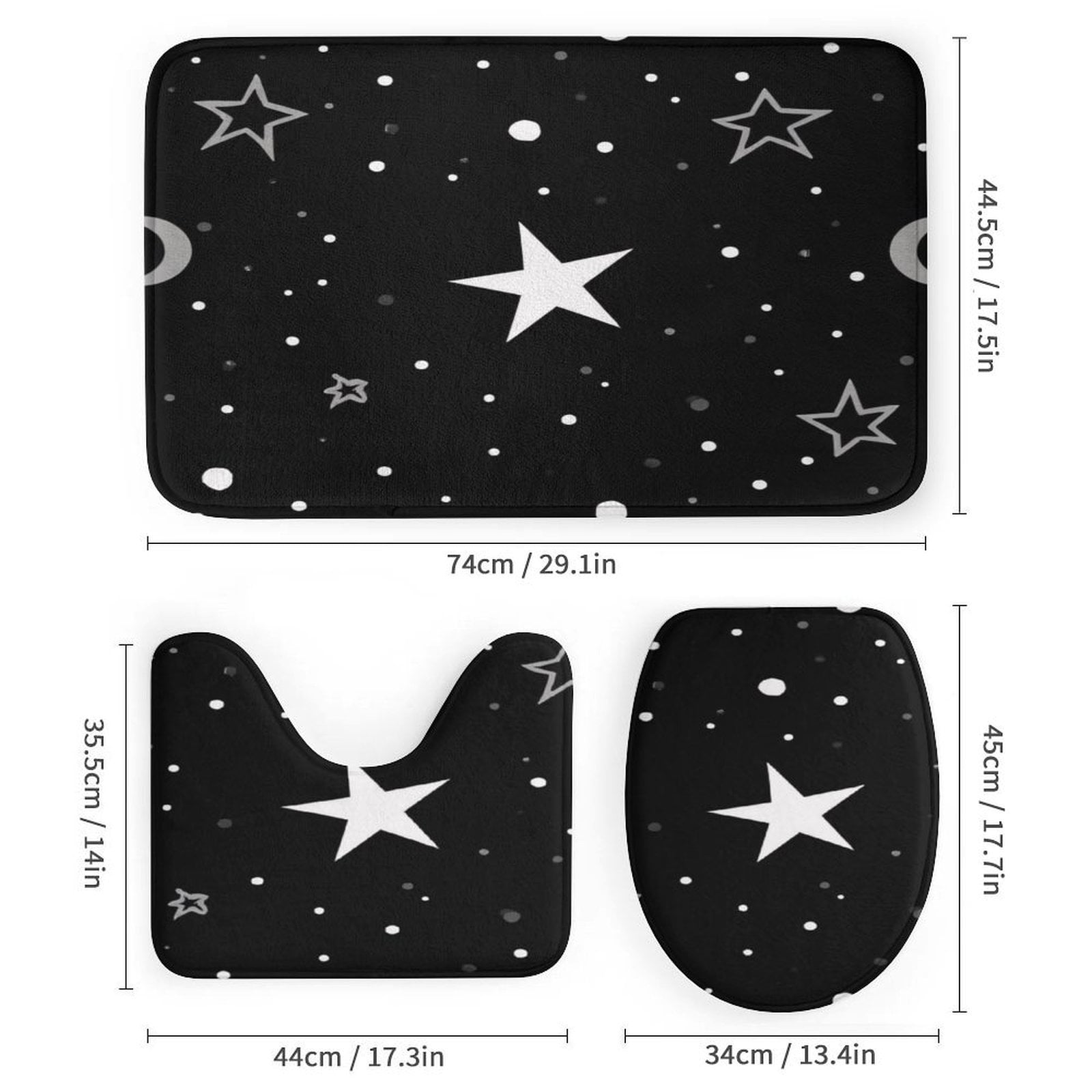 Black And White Starry Night Print Bathroom Mats Sets 3 Piece, Bath Mat ...