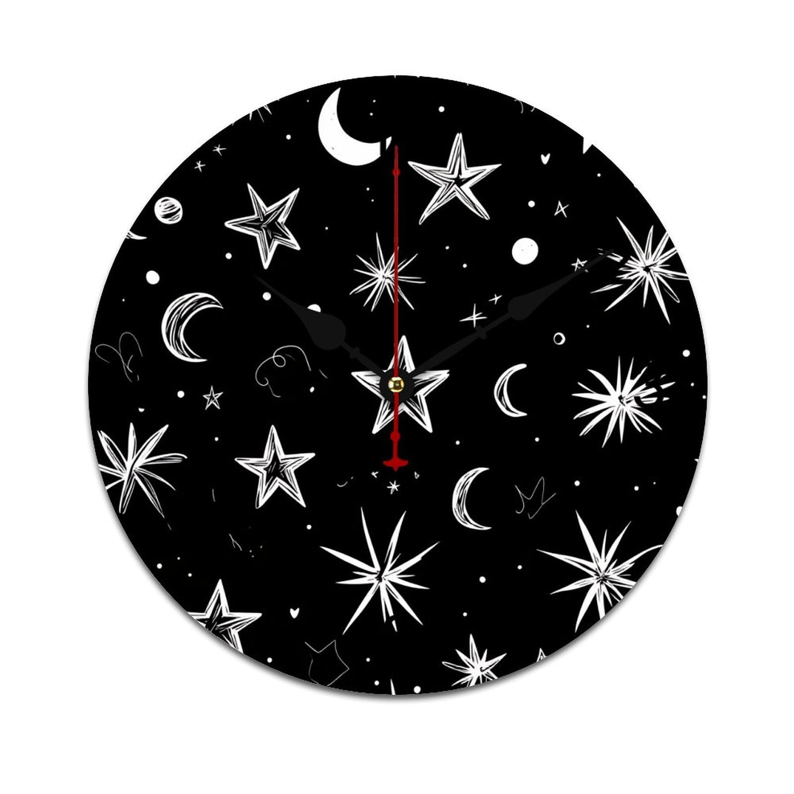 Black And White Starry Night Print Bedroom Wall Clock Large Modern ...