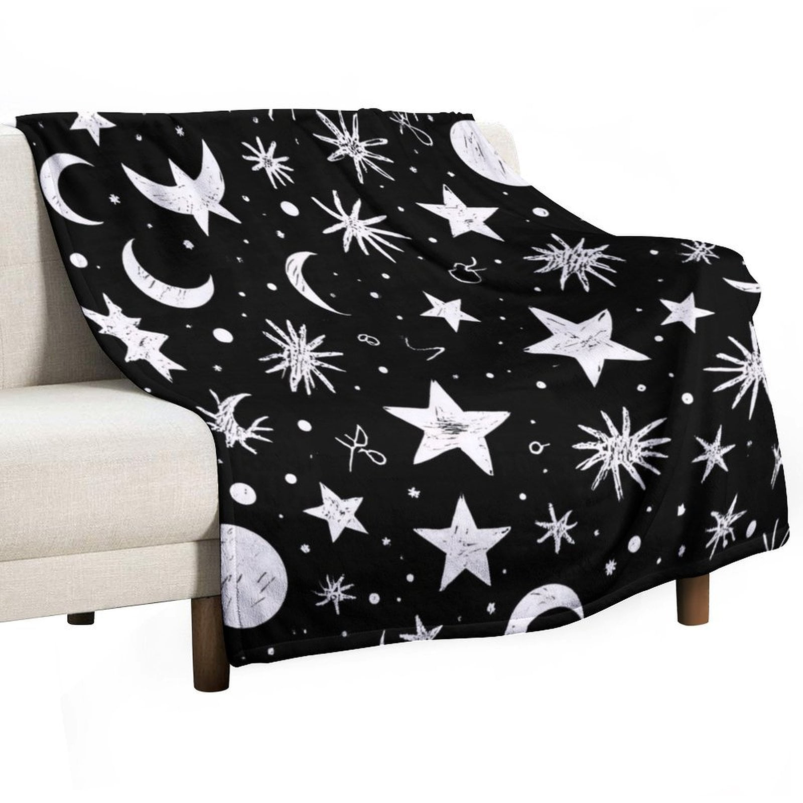 Black And White Starry Night Print Blanket Soft Throw Warm Lightweight ...