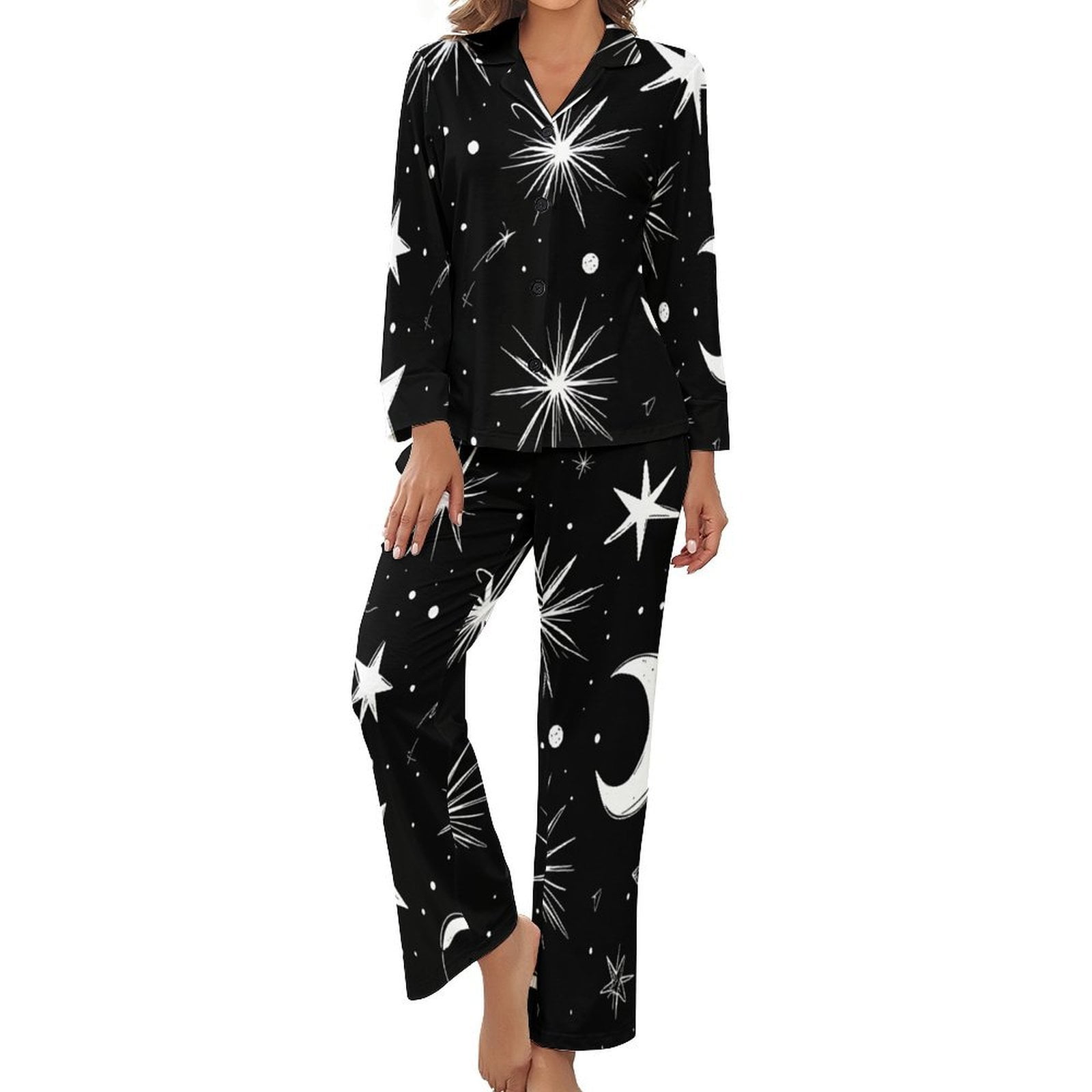 Black And White Starry Night Print Pajamas Woman Vintage Pajamas Set 2 ...