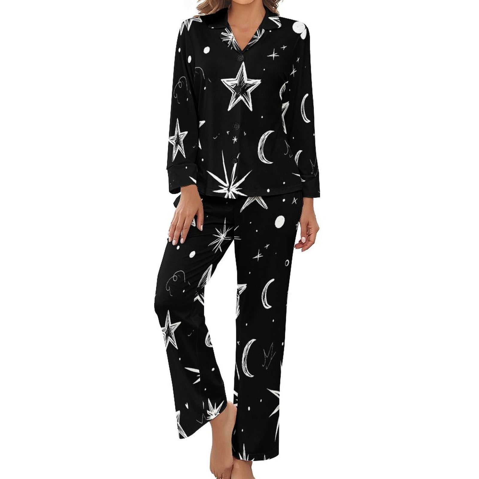 Black And White Starry Night Print Pajamas Woman Vintage Pajamas Set 2 ...