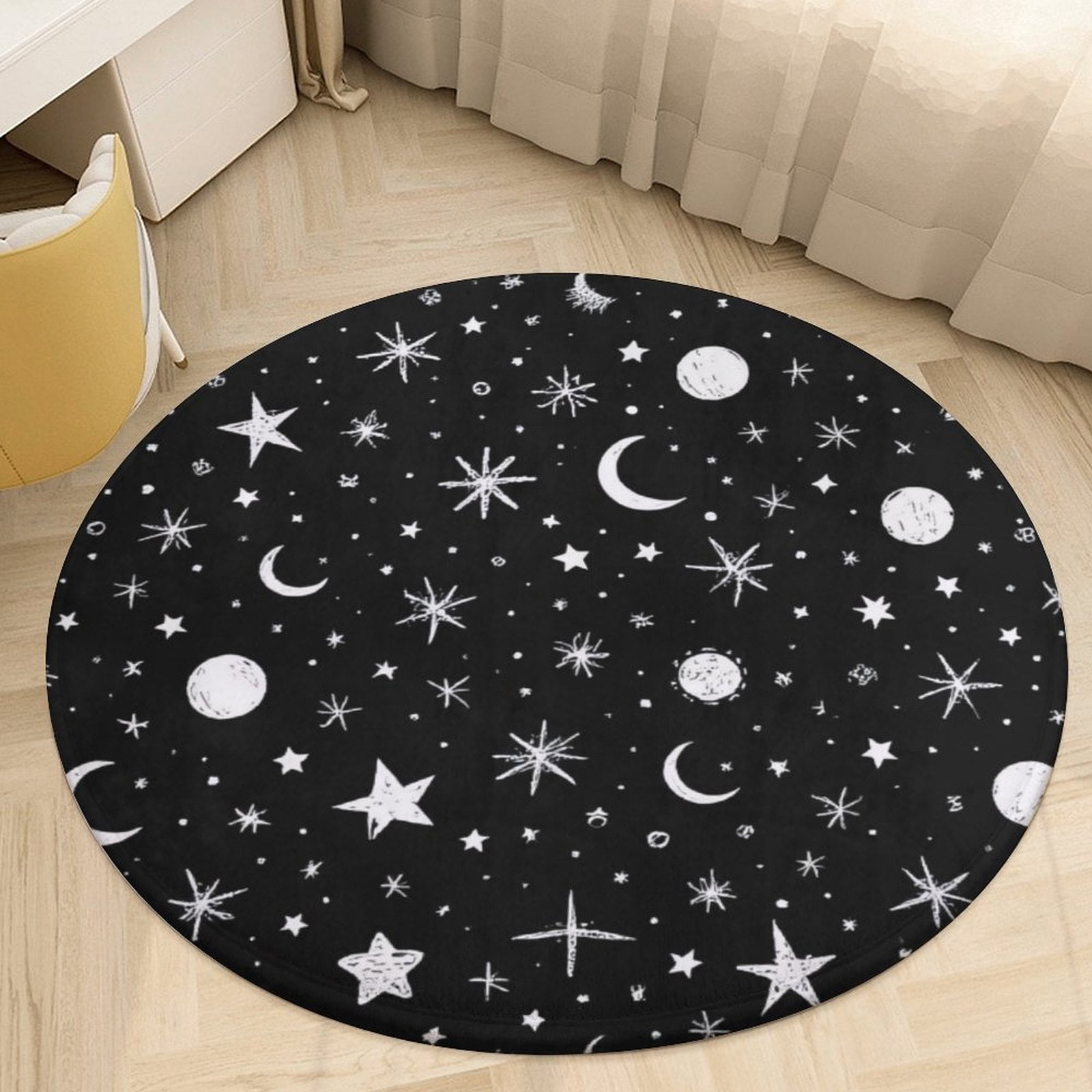 Black And White Starry Night Print Round Area Rugs for Bedroom Living ...