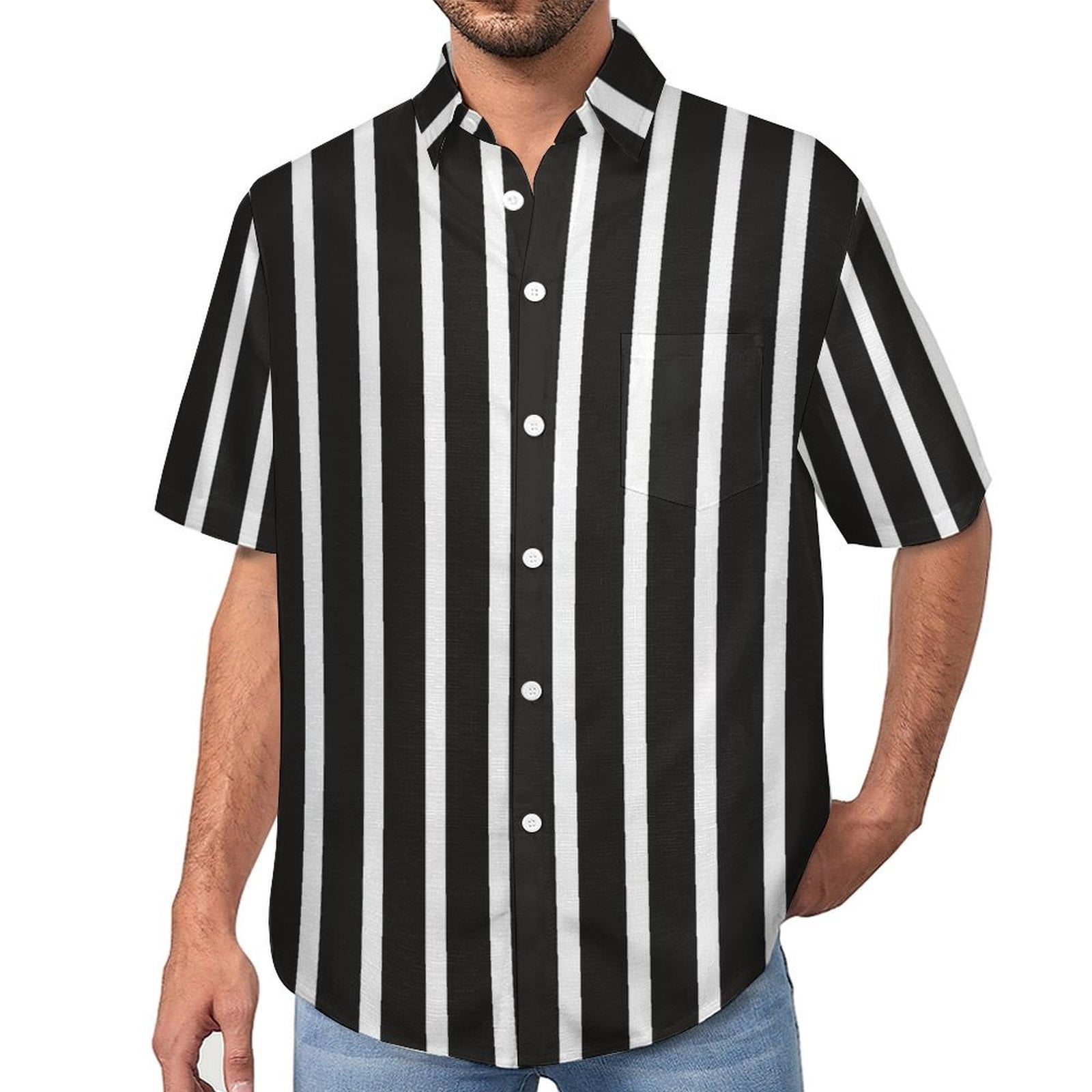 Black And White Striped Beach Shirt Vertical Lines Hawaiian Casual ...