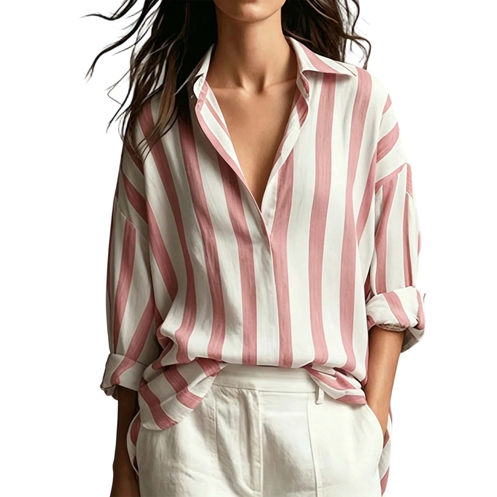 Black And White Striped Button Down Collared Roll Tab Long Sleeve ...