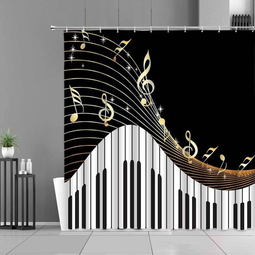 Black And White Striped Piano Key Music Symbol Shower Curtain Music Art ...