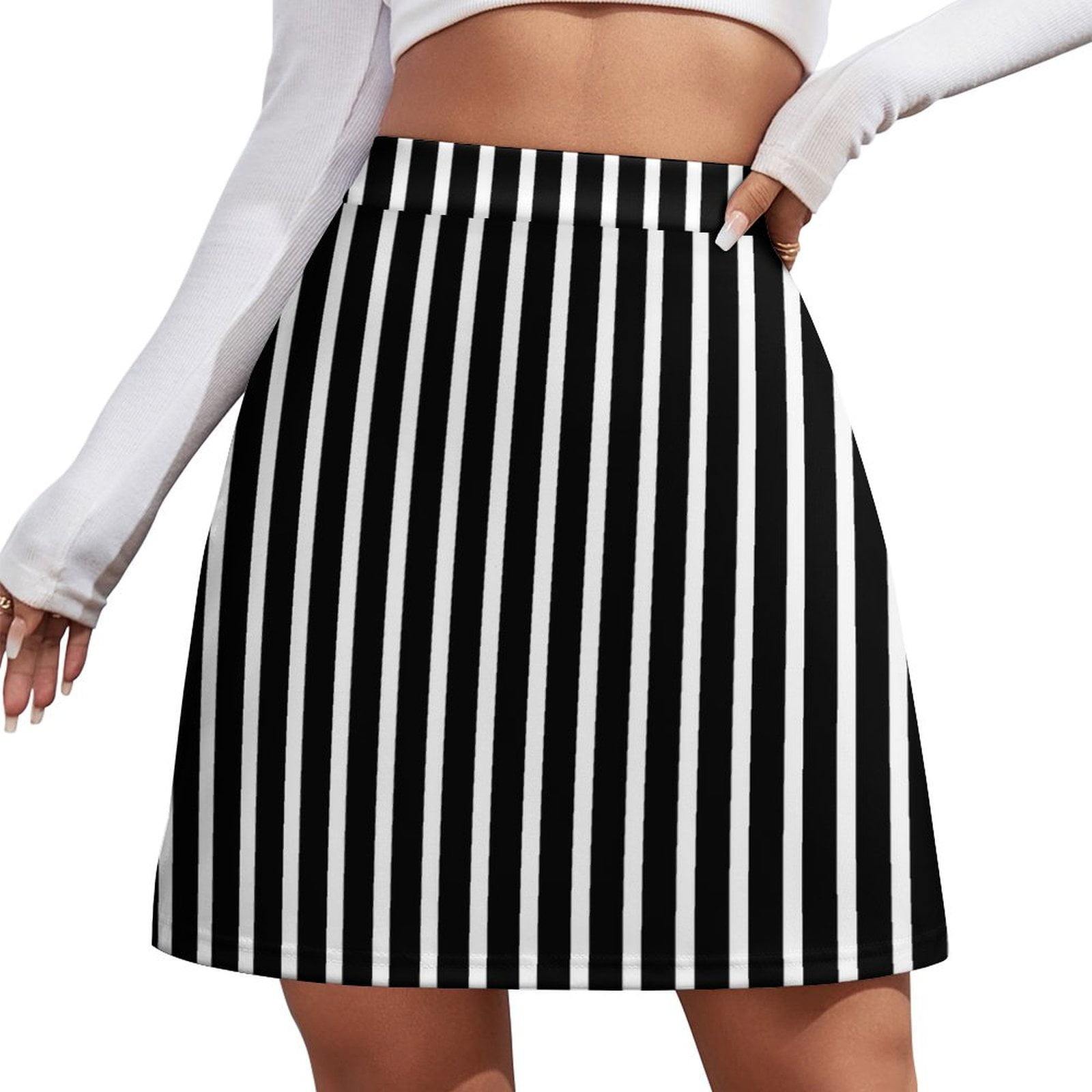 Black And White Striped Skirt Abstract Lines Street Wear Casual Skirts ...
