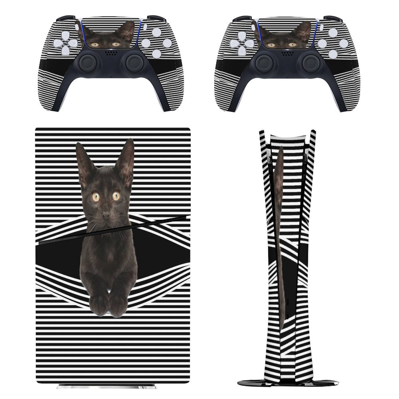 Black And White Stripes Black Cat PS5/PS5 Slim Digital Disc Skin ...