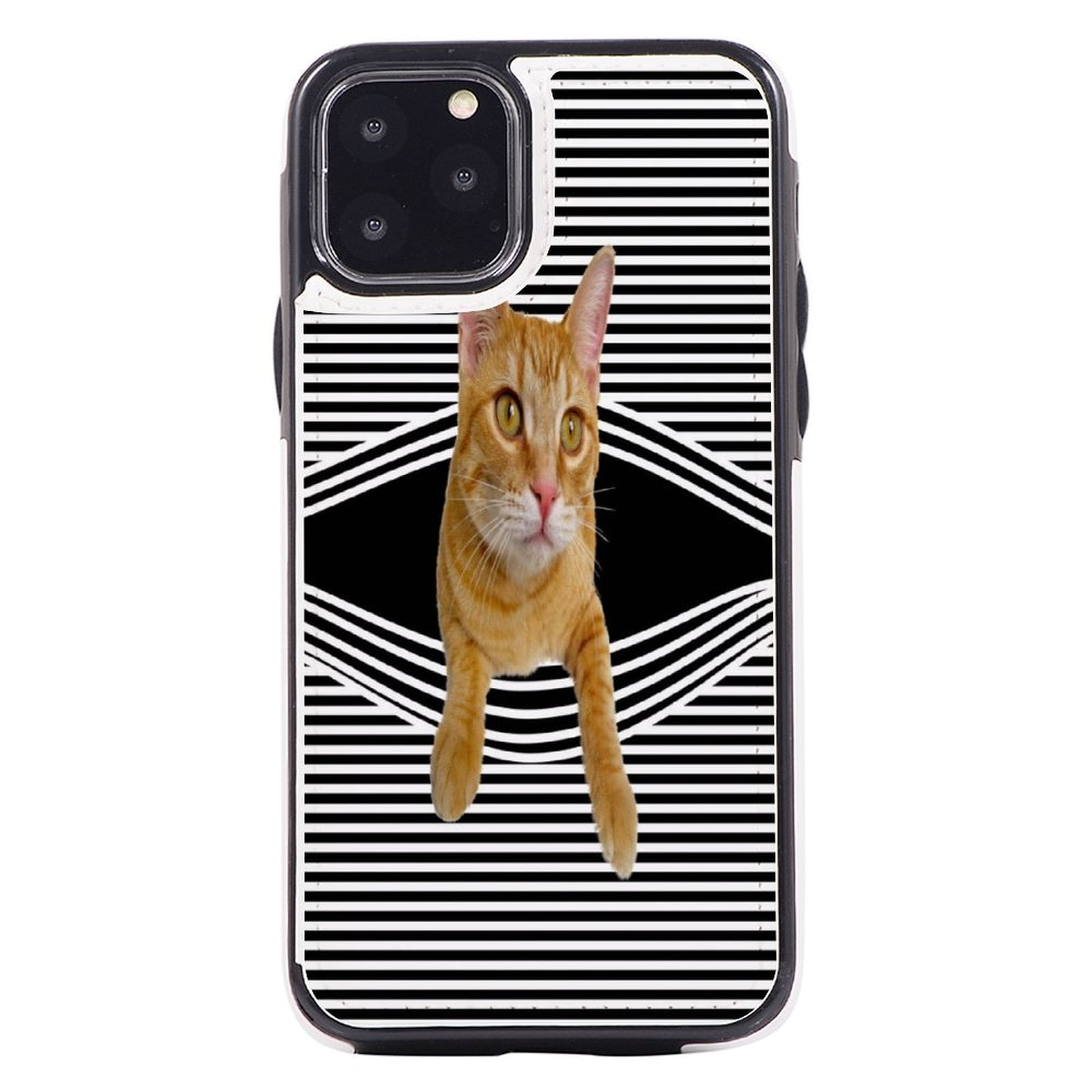 Black And White Stripes Orange Cat Leather Wallet Case for iPhone 16 15 14 13 12 11 Pro Max ...