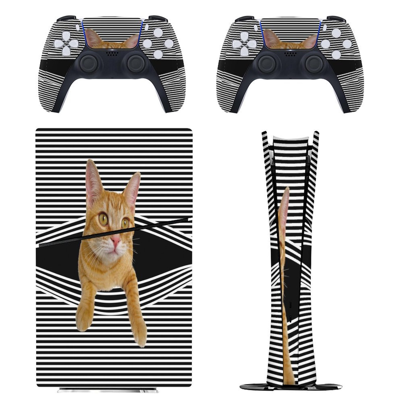 Black And White Stripes Orange Cat PS5/PS5 Slim Digital Disc Skin ...
