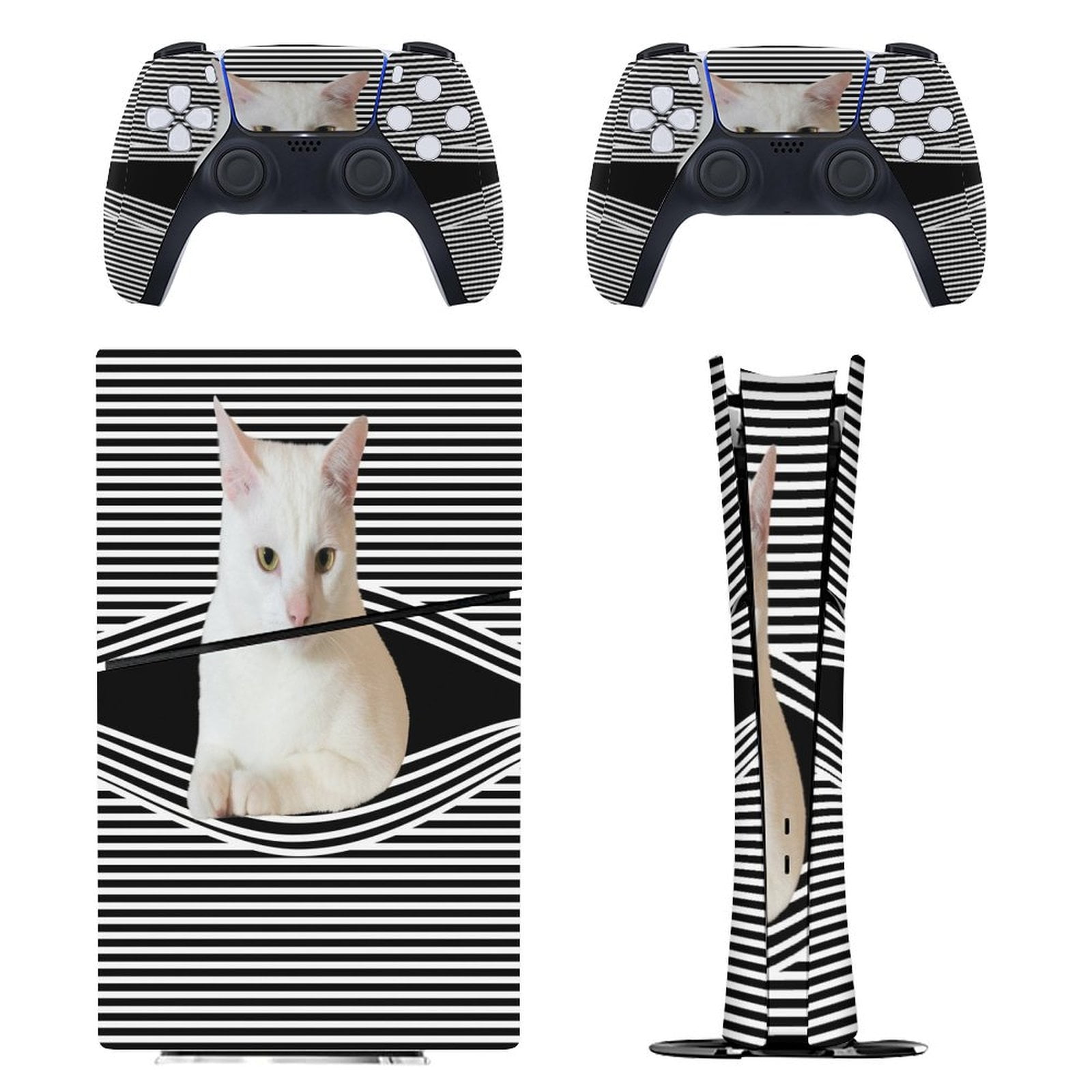 Black And White Stripes White Cat PS5/PS5 Slim Digital Disc Skin ...