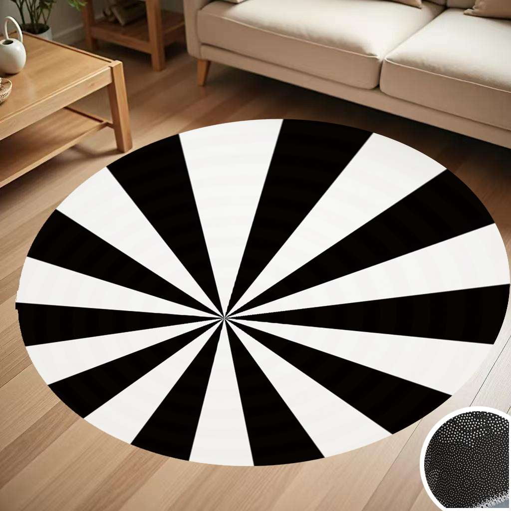 Black And White Sunburst Round Carpet Living Room Bedroom Home ...