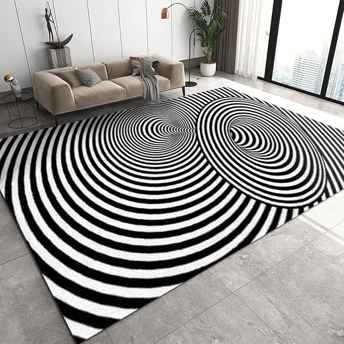 Black And White Swirl Lines Area Rugs, Modern And Simple Apartment ...