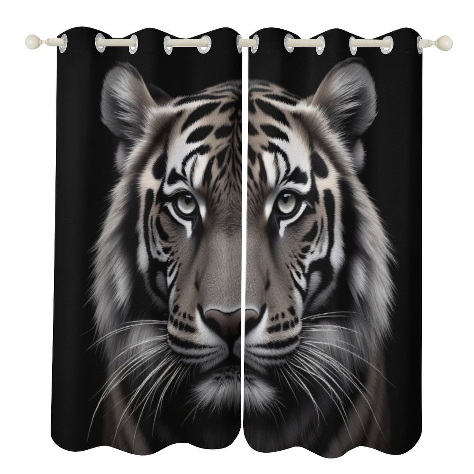 Black And White Tiger Portrait 2 Panels 3D Printing Pattern Curtain for ...