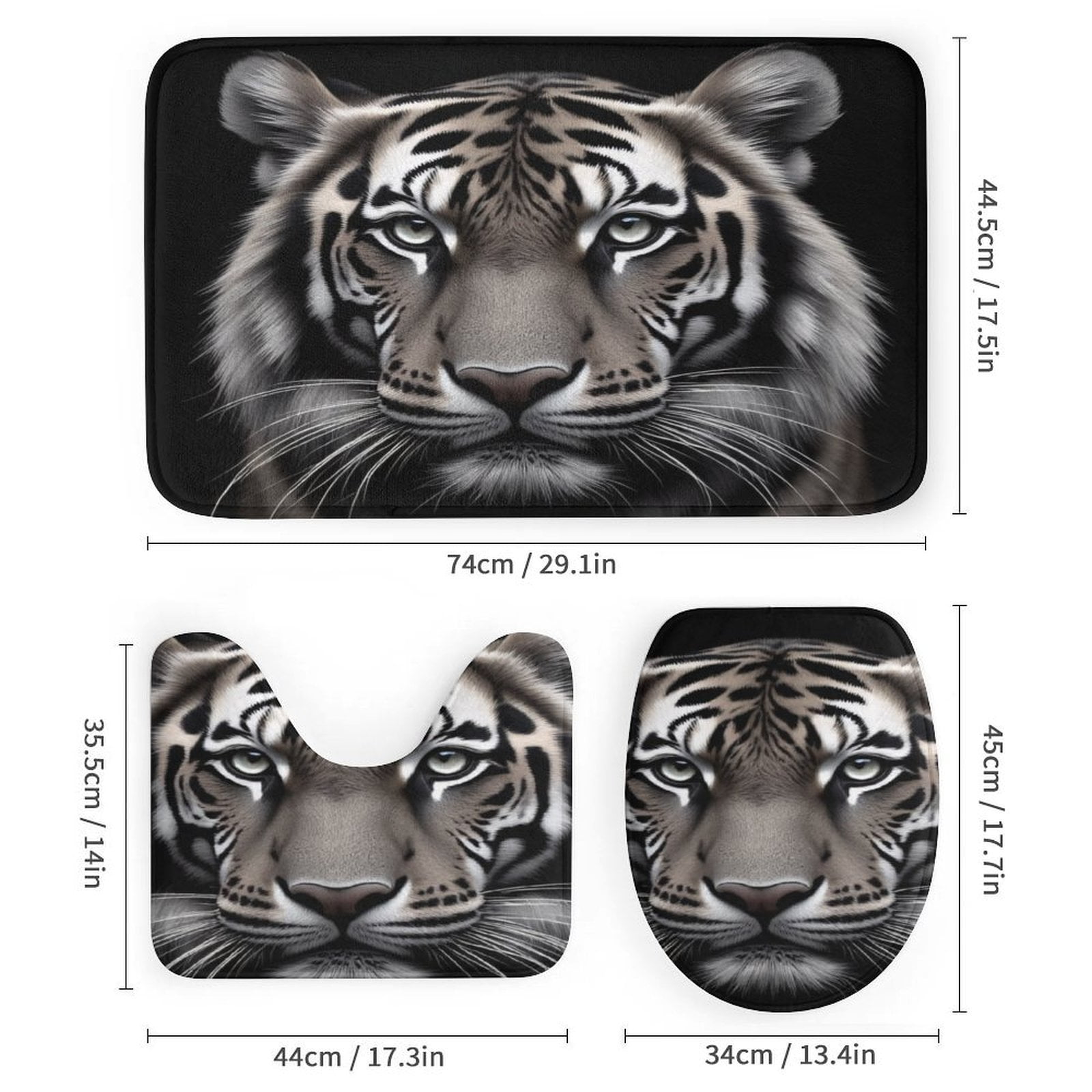 Black And White Tiger Portrait Bathroom Mats Sets 3 Piece, Bath Mat ...