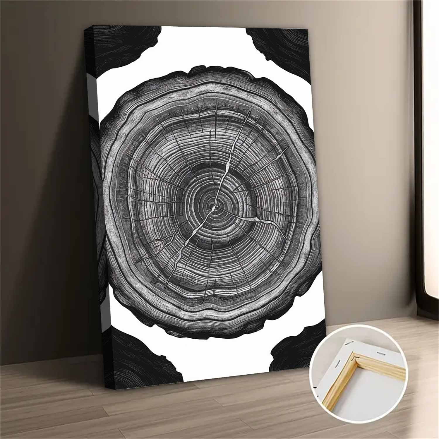 Black And White Tree Rings Abstract Canvas Wall Art - Walmart.com