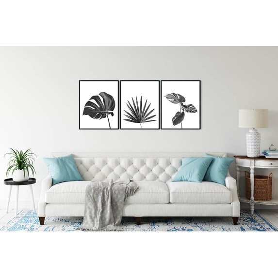 Black And White Tropical Leaf Prints Botanical Wall Art Home Decor ...