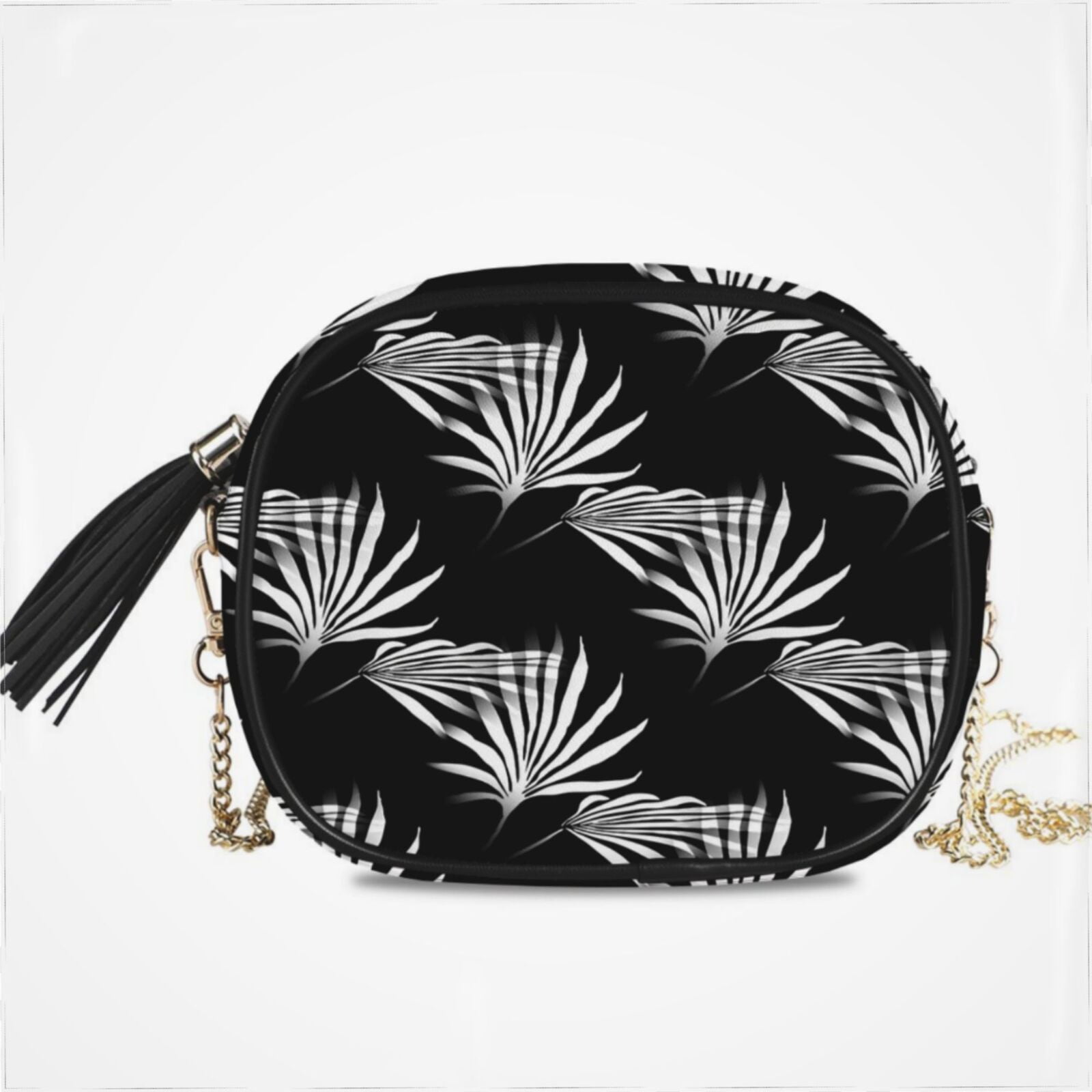 Black And White Tropical Palm Leaves Women'S Vintage Crossbody Bag ...