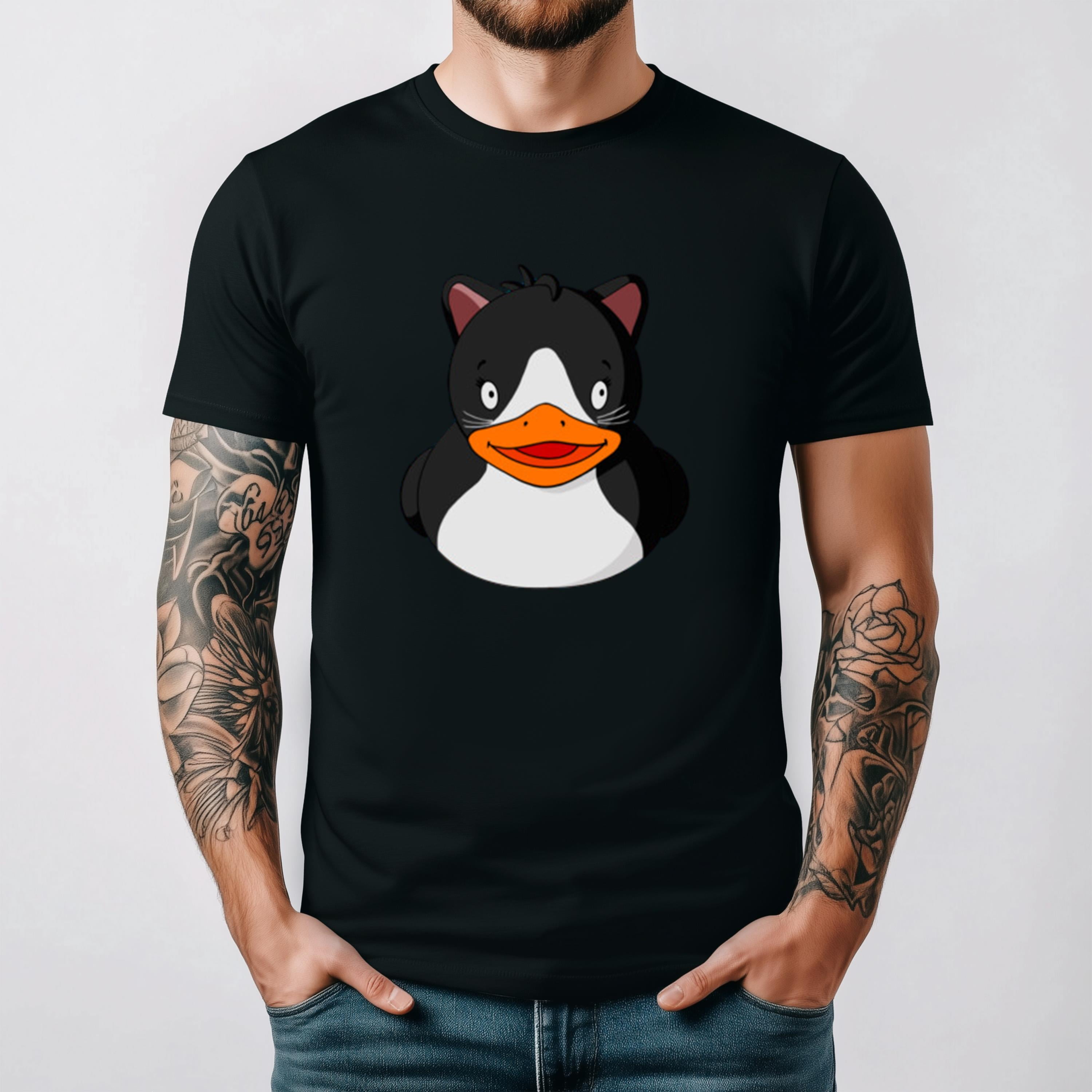Black And White Tuxedo Cat Rubber Duck Funny Pet Unisex T-Shirt up to ...