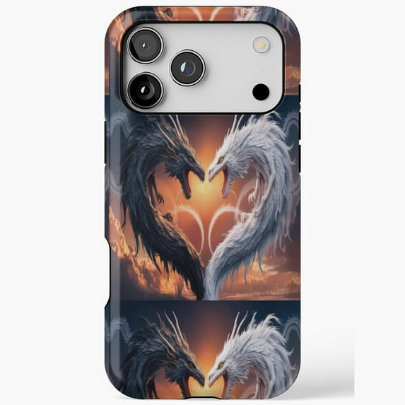 Black And White Two Dragons Love Heart iPhone Case 17 to 11 Pro Max up ...