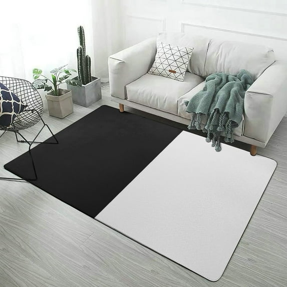 Black And White Vertical Split Rug Non-Slip Floor Carpet for Living ...