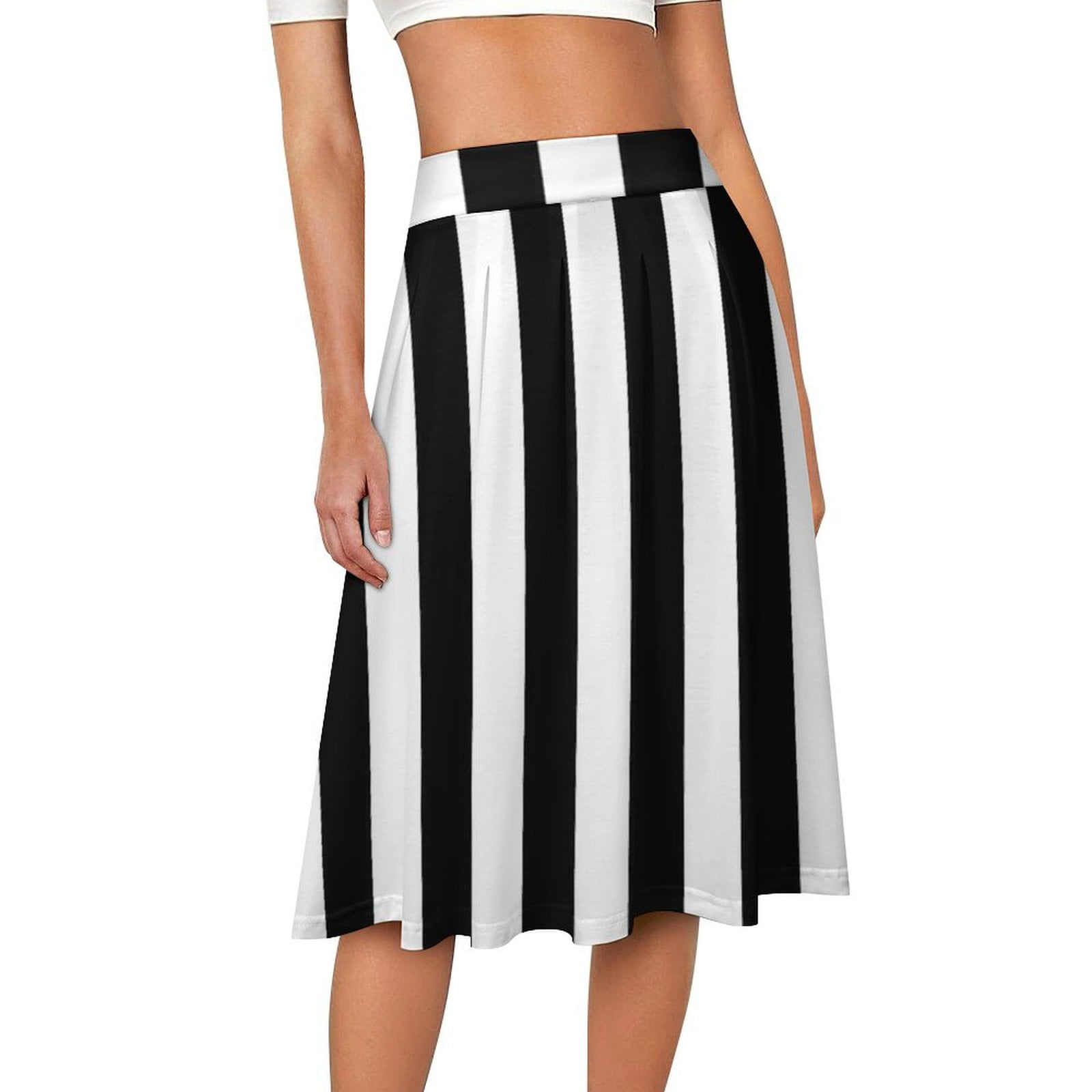 Black And White Vertical Stripes Knee Length Skorts Skirts for Women ...