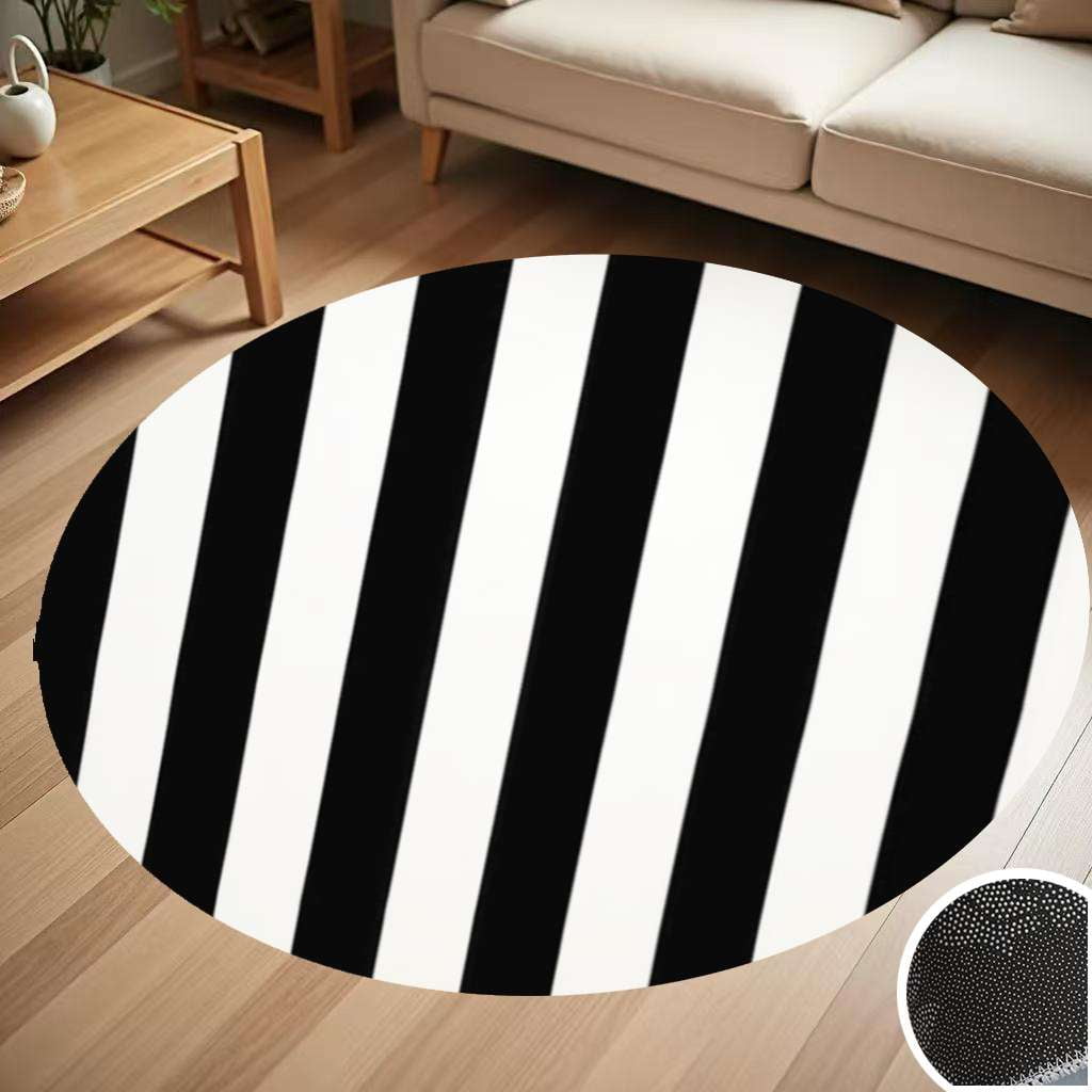 Black And White Vertical Stripes Round Carpet Living Room Bedroom Home ...