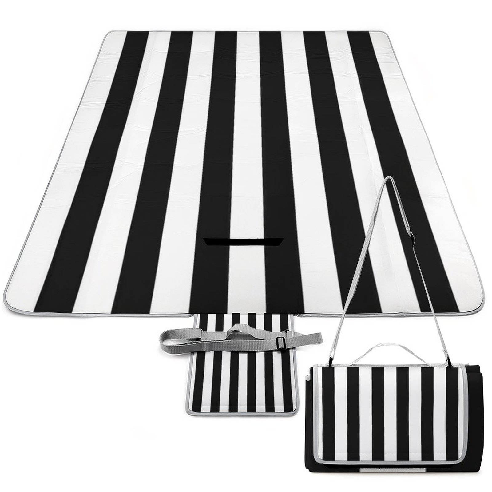 Black And White Vertical Stripes Square Picnic Mat Waterproof Beach Mat ...
