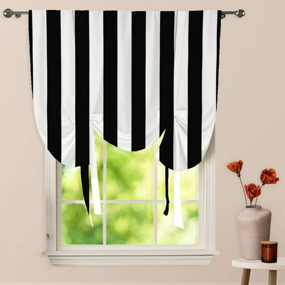 Black And White Vertical Stripes Window Curtain for Living Room Roman ...