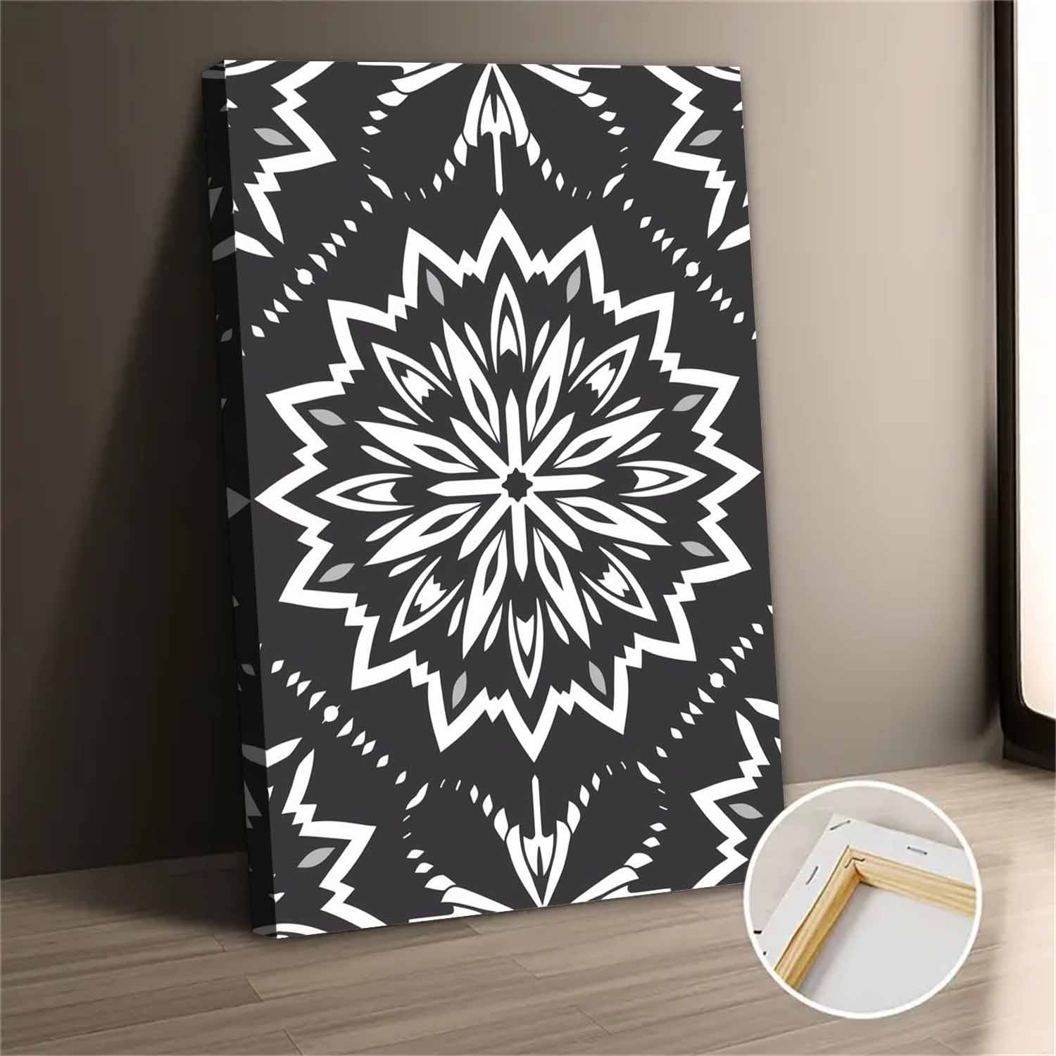 Black And White Vintage Mandala Canvas Wall Art For Living Room Decor ...