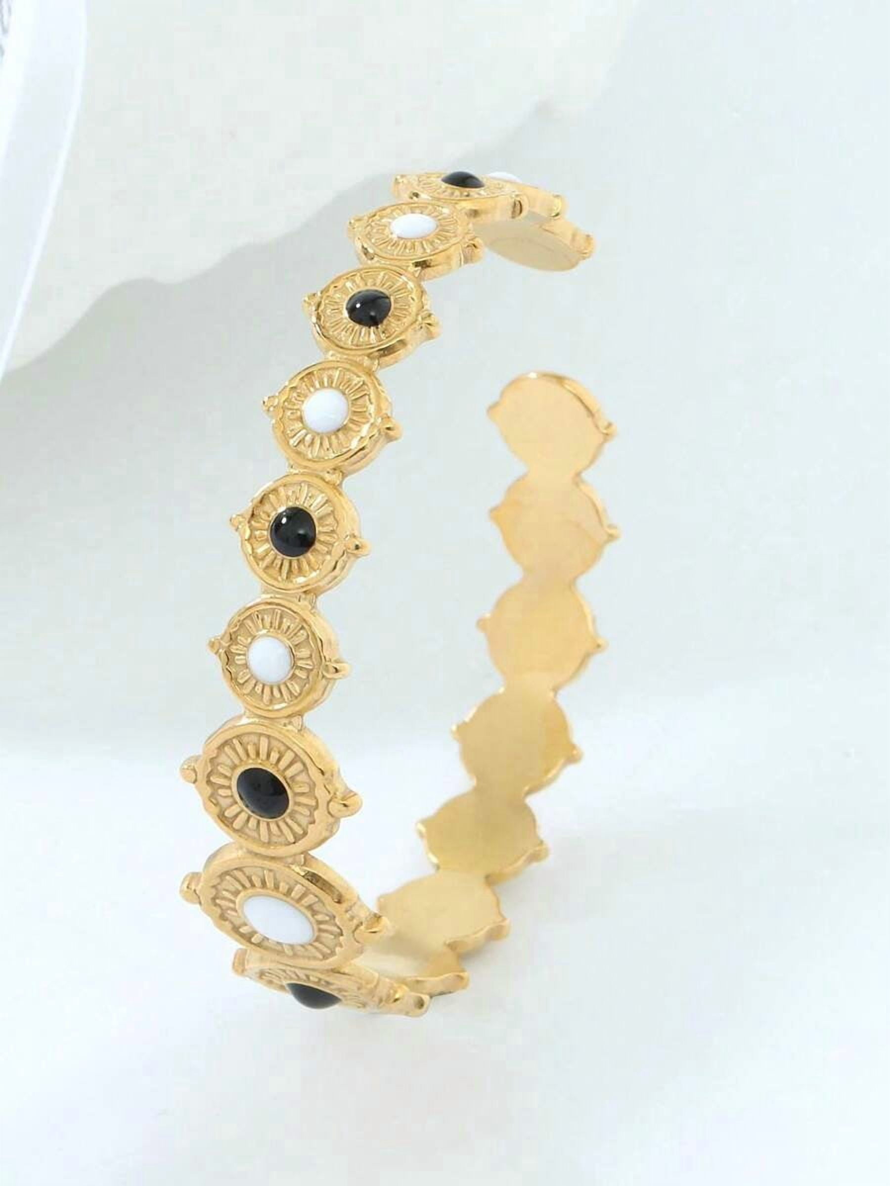 Black And White Vintage Sunburst Disc Open Cuff Bangle, Geometric ...