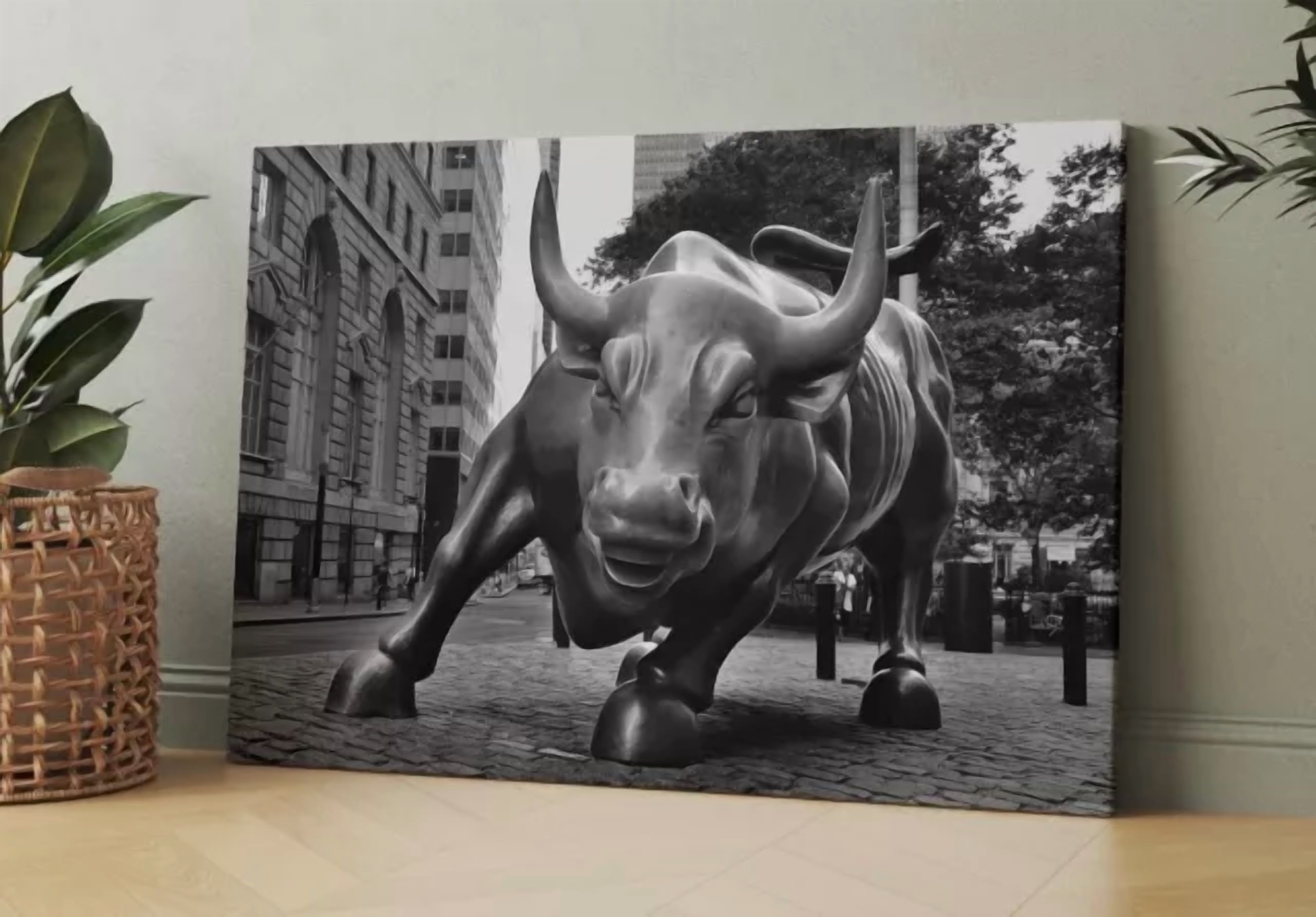 Black And White Wall Street Bull Wall Art Stock Trader Home Wall Decor ...