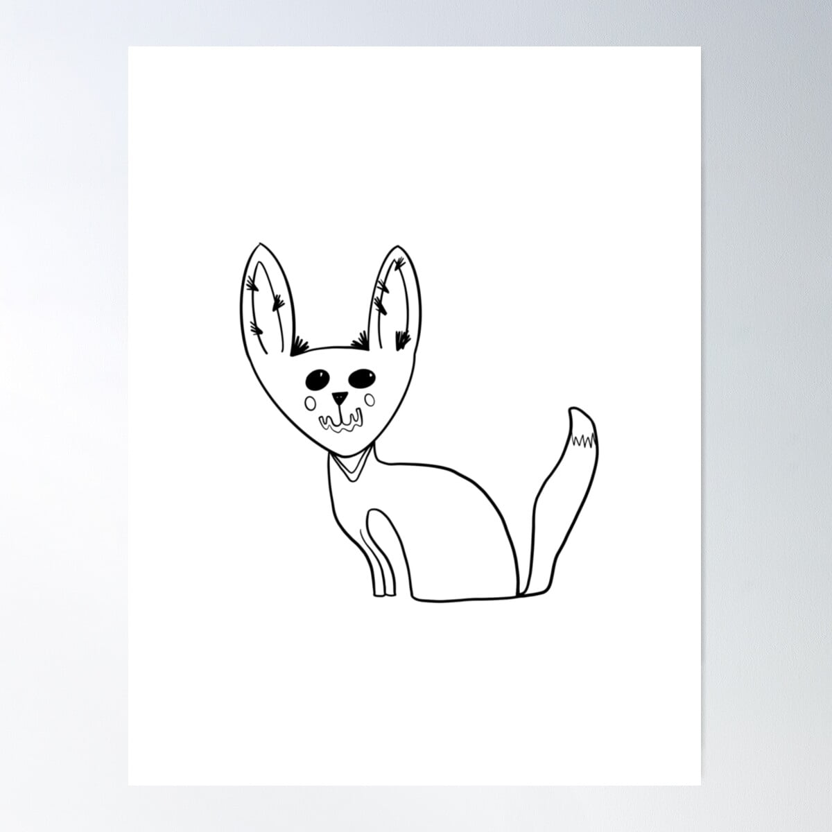 Black And White Weird Fox Doodle Poster Wall Art, Modern Wall Decor For ...