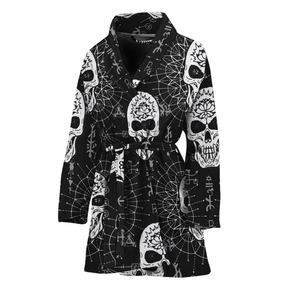 Black And White Wicca Evil Skull Women Bathrobe One Size Univeral Fits ...