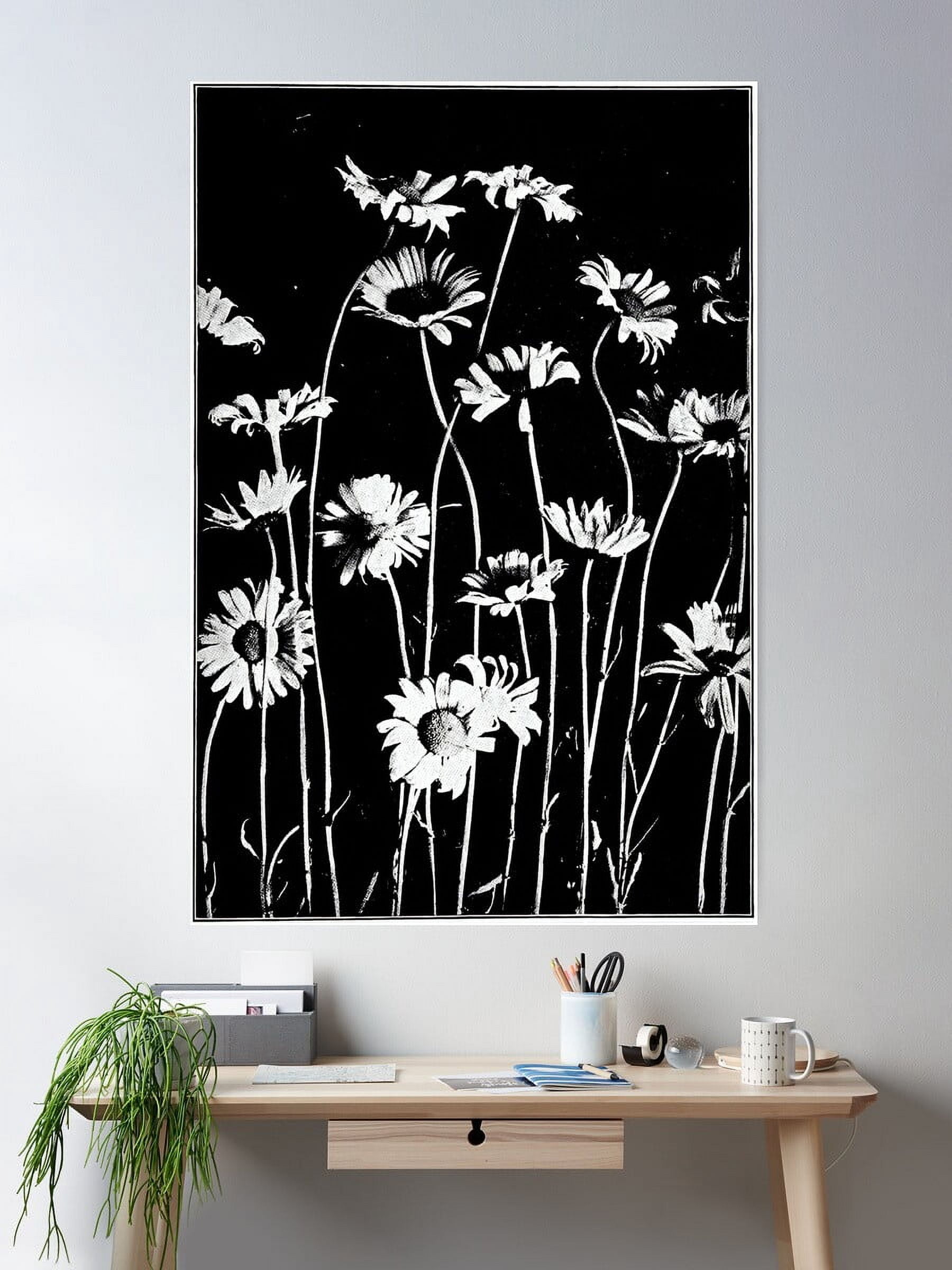 Black And White Wild Flowers Poster Wall Art Modern Wall Decor For ...