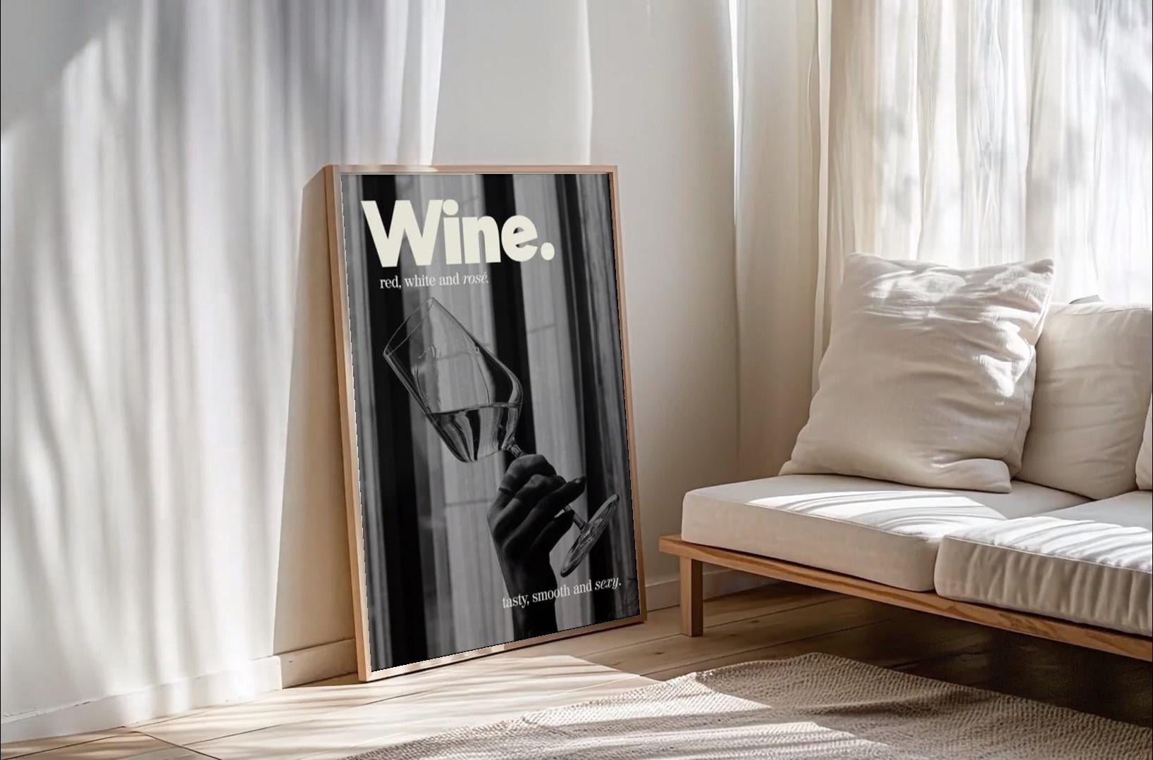 Black And White Wine Print Minimalist Kitchen Wall Art Wine Poster ...