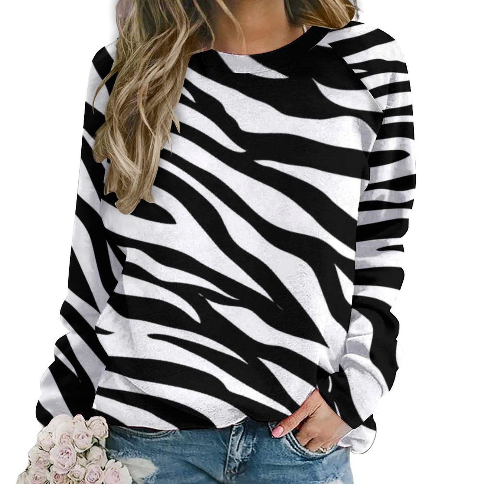 Black And White Zebra Hoodies Woman Long Sleeve Aperture Spiral Elegant ...