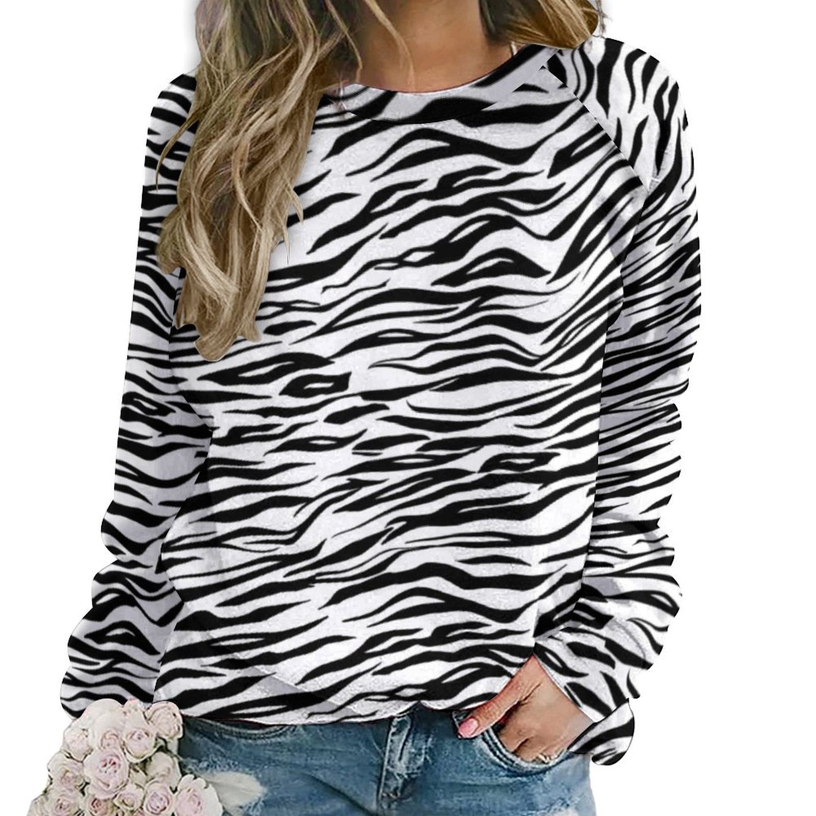 Black And White Zebra Hoodies Woman Long Sleeve Aperture Spiral Elegant ...