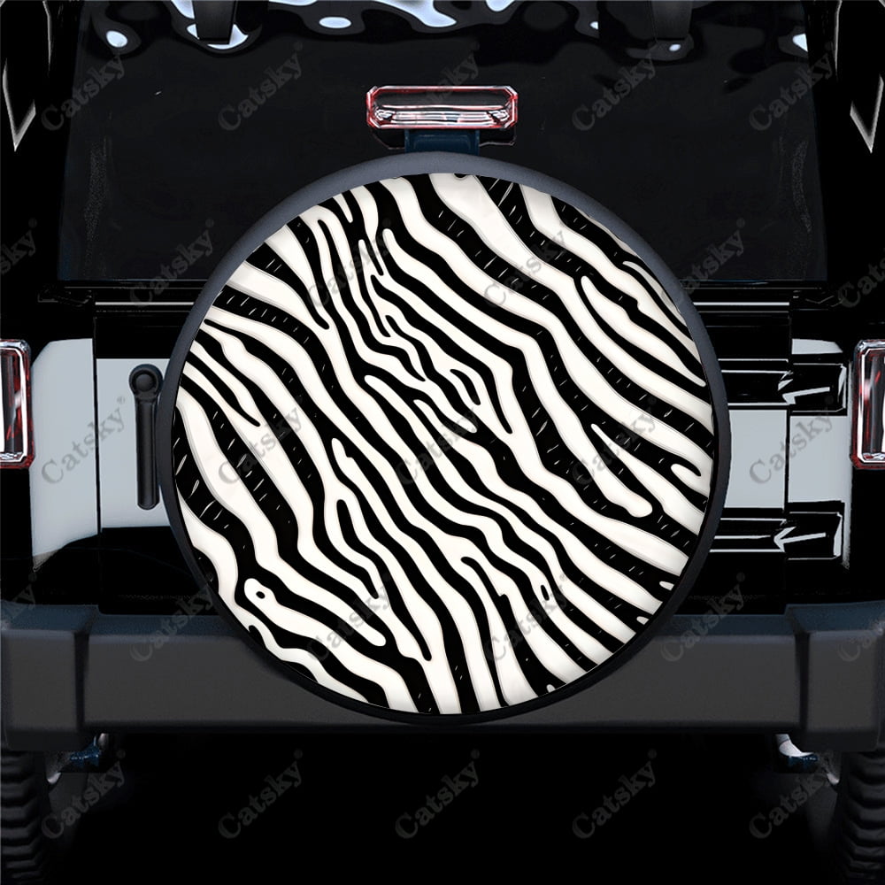 Black And White Zebra Polyester Universal Spare Wheel Tire Cover Custom ...