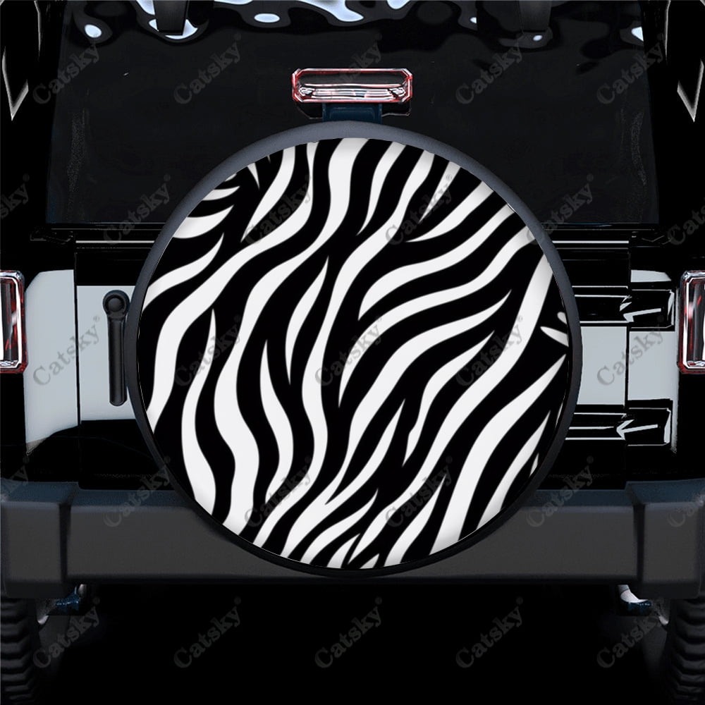 Black And White Zebra Polyester Universal Spare Wheel Tire Cover Custom ...