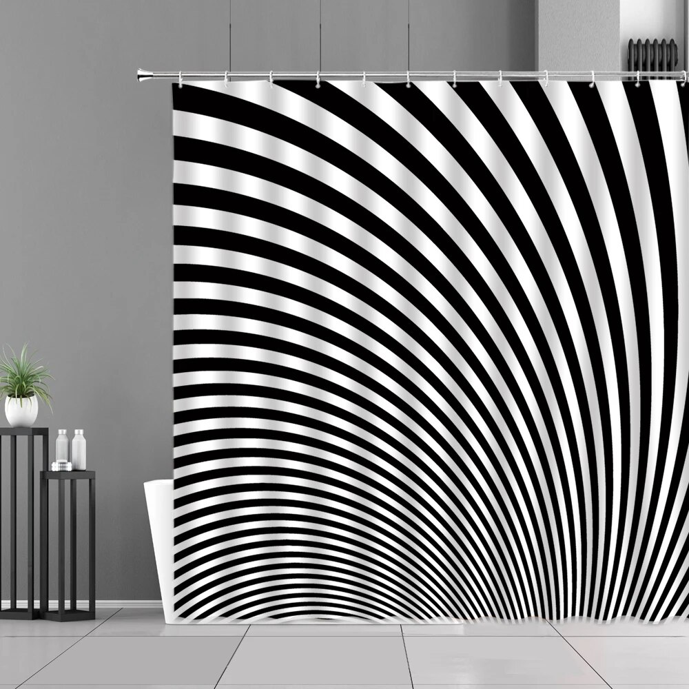 Black And White a Leaves Pattern Shower Curtains Geometry Stripes Lattice Waterproof Bathroom ...