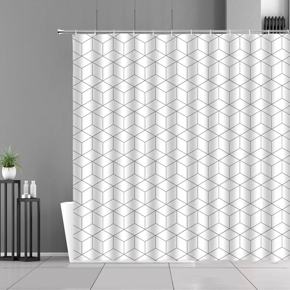 Black And White a Leaves Pattern Shower Curtains Geometry Stripes Lattice Waterproof Bathroom ...