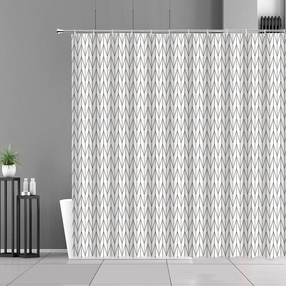 Black And White a Leaves Pattern Shower Curtains Geometry Stripes ...