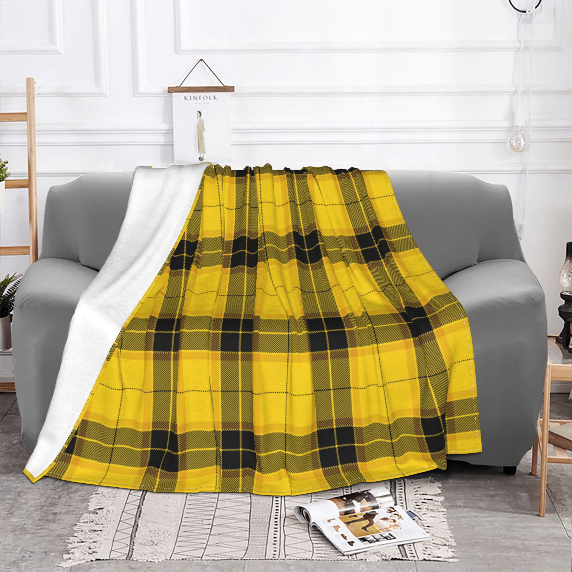 Black And Yellow Tartan Plaid(1) Super Soft Throw Blanket Premium Silky ...