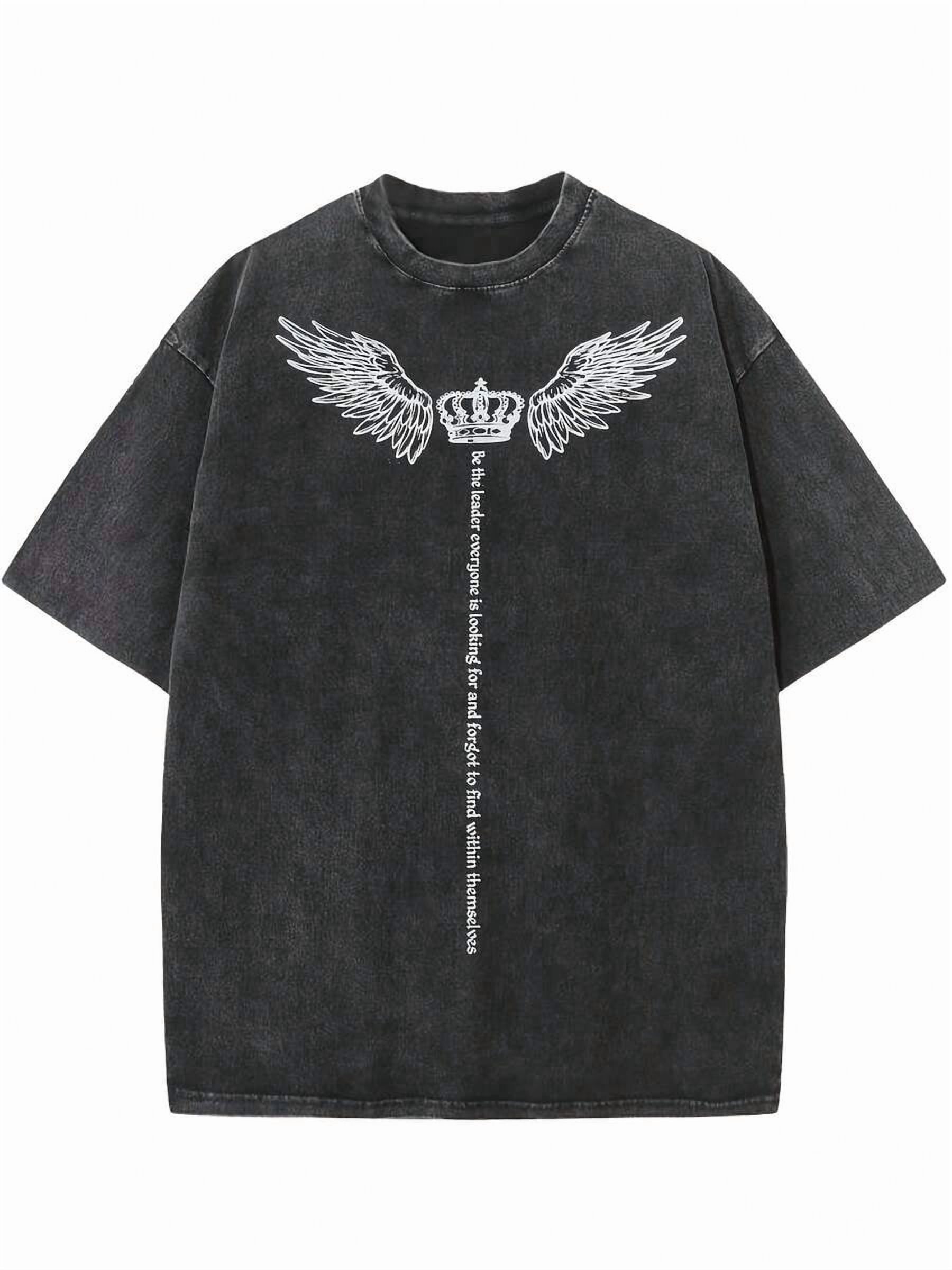 Black Angel Wings Crown Graphic Oversized Drop Shoulder Cotton Tee ...