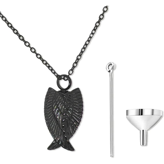 Black Angel Wings Necklace Stainless Steel Cremation Urn Pendant ...