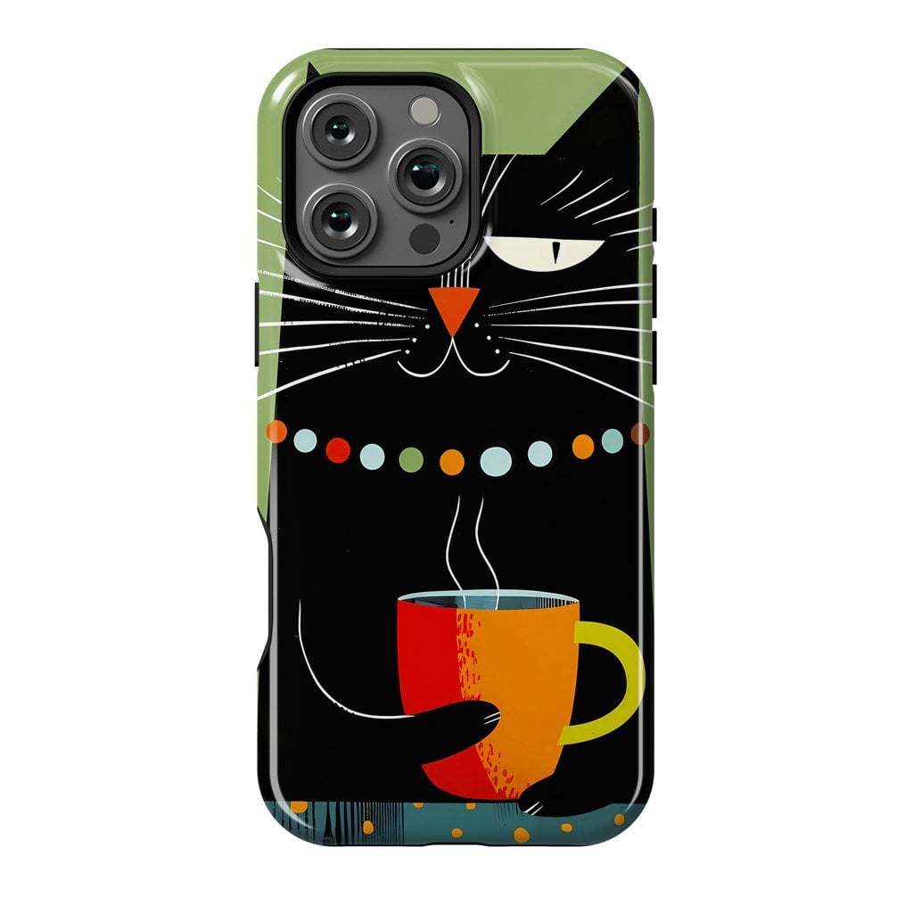 Black Angry Cat Coffee Quote Art For iPhone 11 to 17 Pro Max Compatible ...