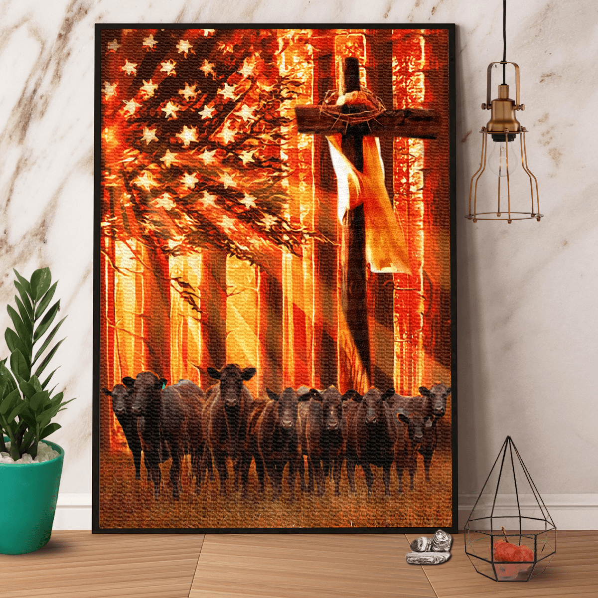 Black Angus And Jesus In The Forest Us Flag Paper Poster No Frame Matte ...